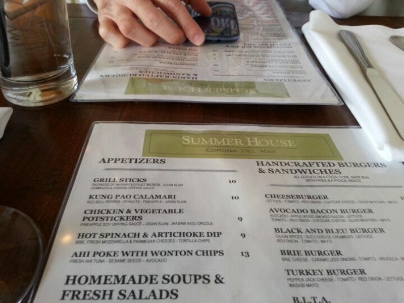 Menu at Summer House pub & bar, Newport Beach