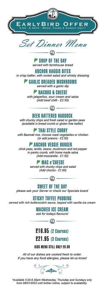 Menu at The Anchor Hotel pub & bar, Johnshaven, New Rd