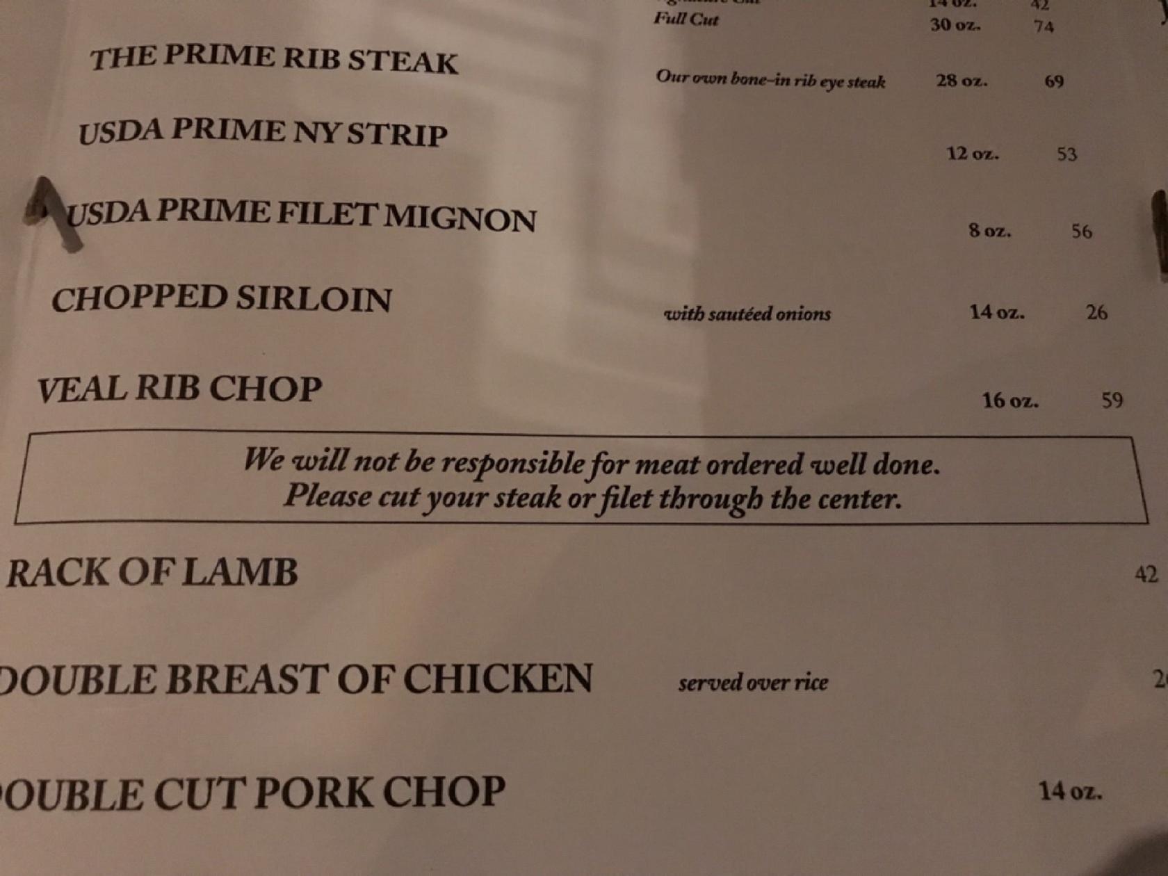 Menu at The Prime Rib pub & bar, Baltimore, N Calvert St