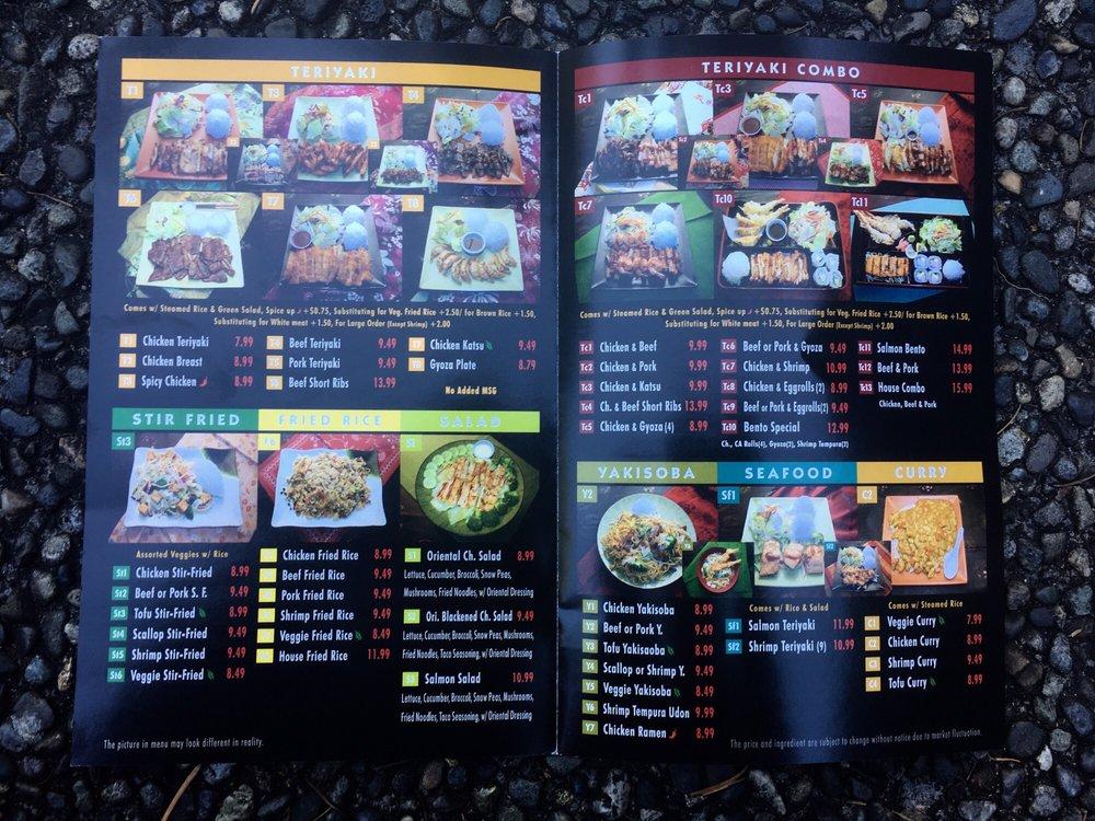 Menu at Acacia Teriyaki restaurant, Redmond