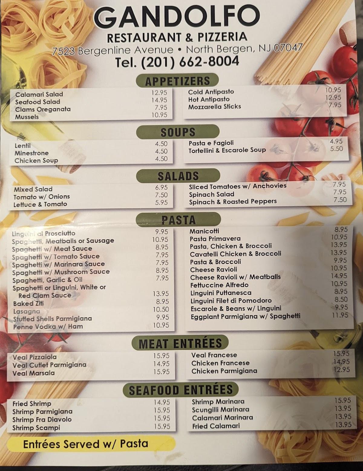 Menu at Gandolfo pizzeria, North Bergen