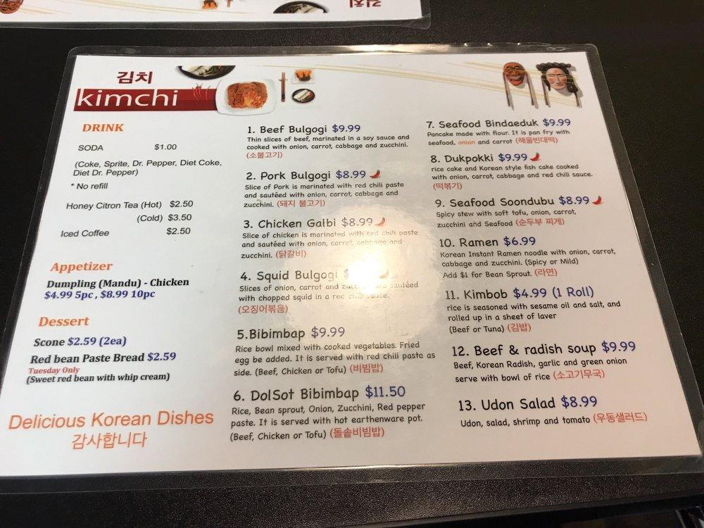 Menu at Kimchi Korean Restaurant, Wichita