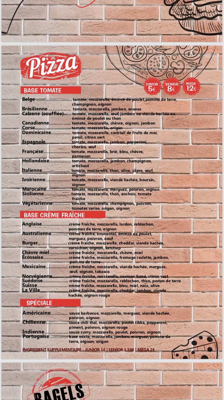 Menu at La Villa restaurant, Chelles