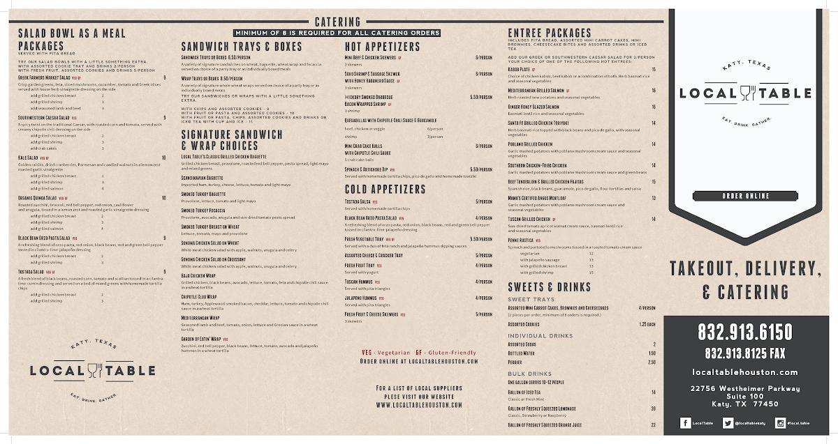 Menu at Local Table restaurant, Katy, Cinco Ranch Blvd