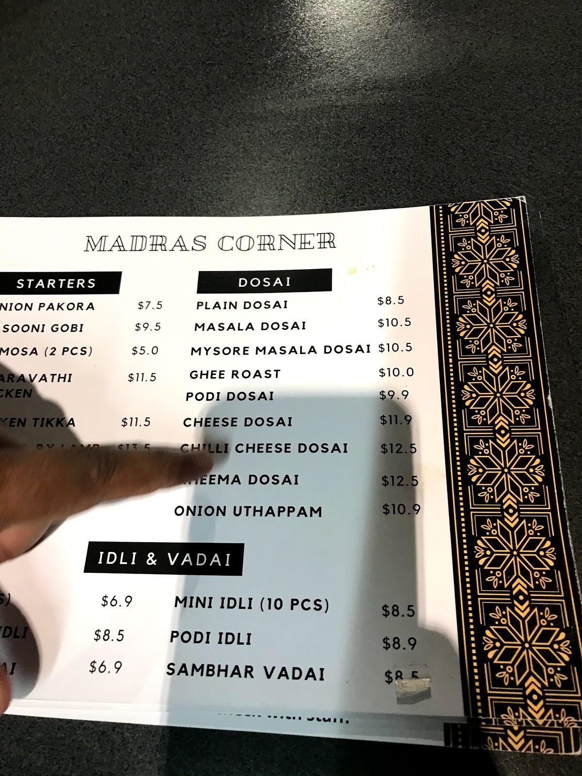 Menu at Madras Corner restaurant, Piara Waters