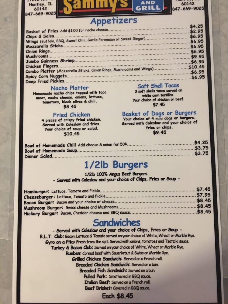Menu at Sammy's Restaurant & Bar, Huntley