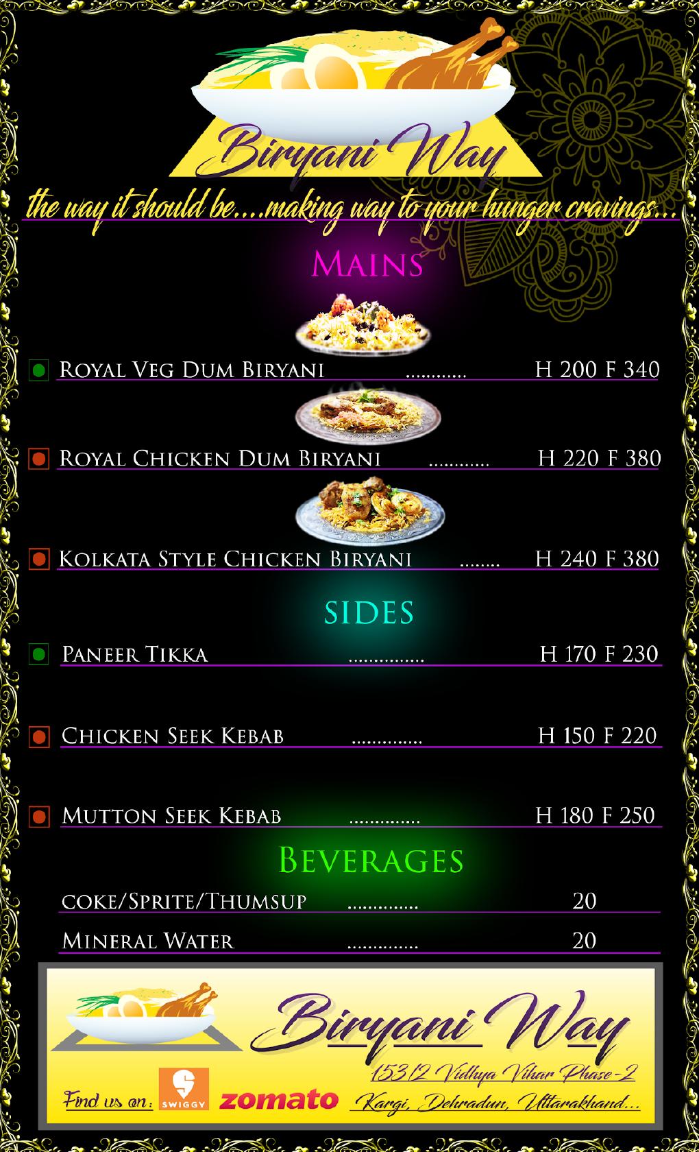 Menu at Biryani Way, Dehradun