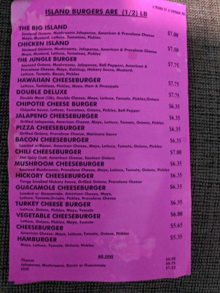 Menu at Burger Island restaurant, Irving, N Story Rd