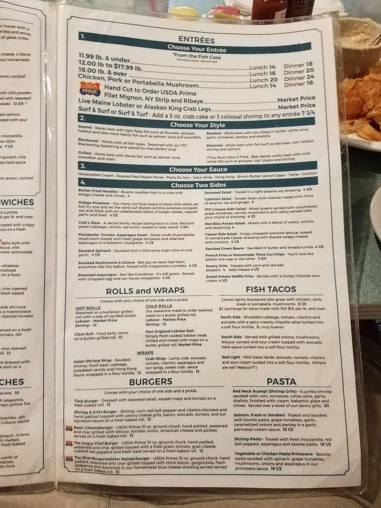 Menu at Flagler Fish Company restaurant, Flagler Beach
