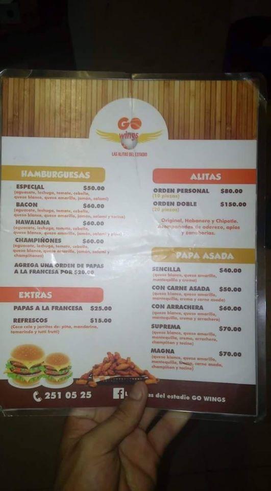 Menu at Go Wings las Alitas del Estadio restaurant, Cancún