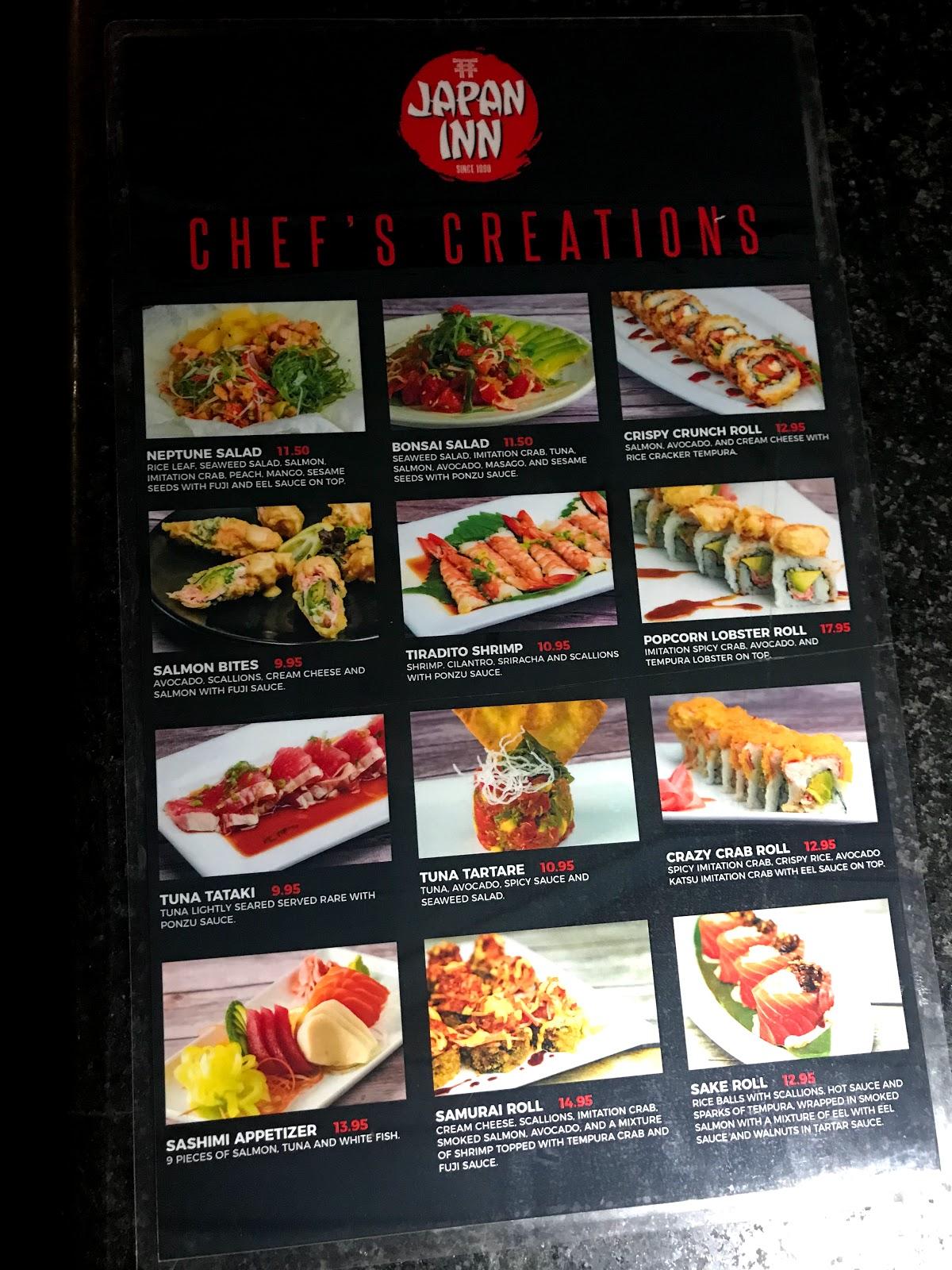Menu at Japan Inn restaurant, Weston