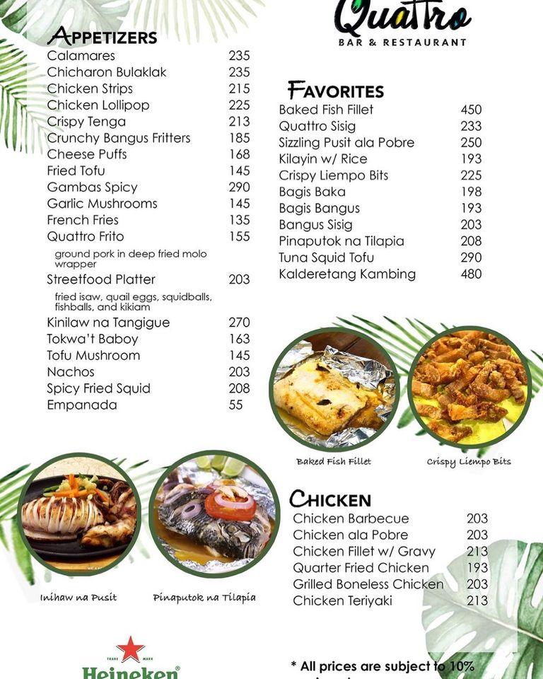 Menu at Quattro Grill Bar and Restaurant, Quezon City