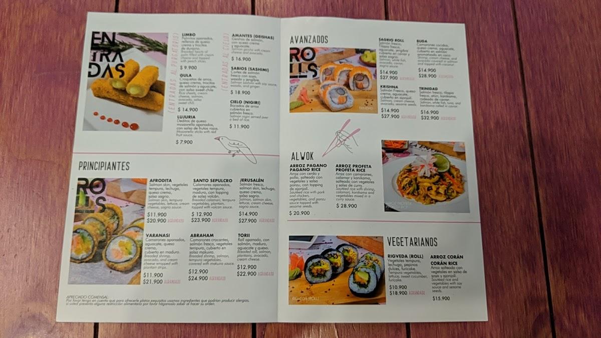 Menu at Sagrial Culto al Sushi restaurant, Bogotá