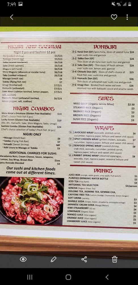 Menu at Shiro Ninja Boba - Poke - Ramen Bar, Angels Camp