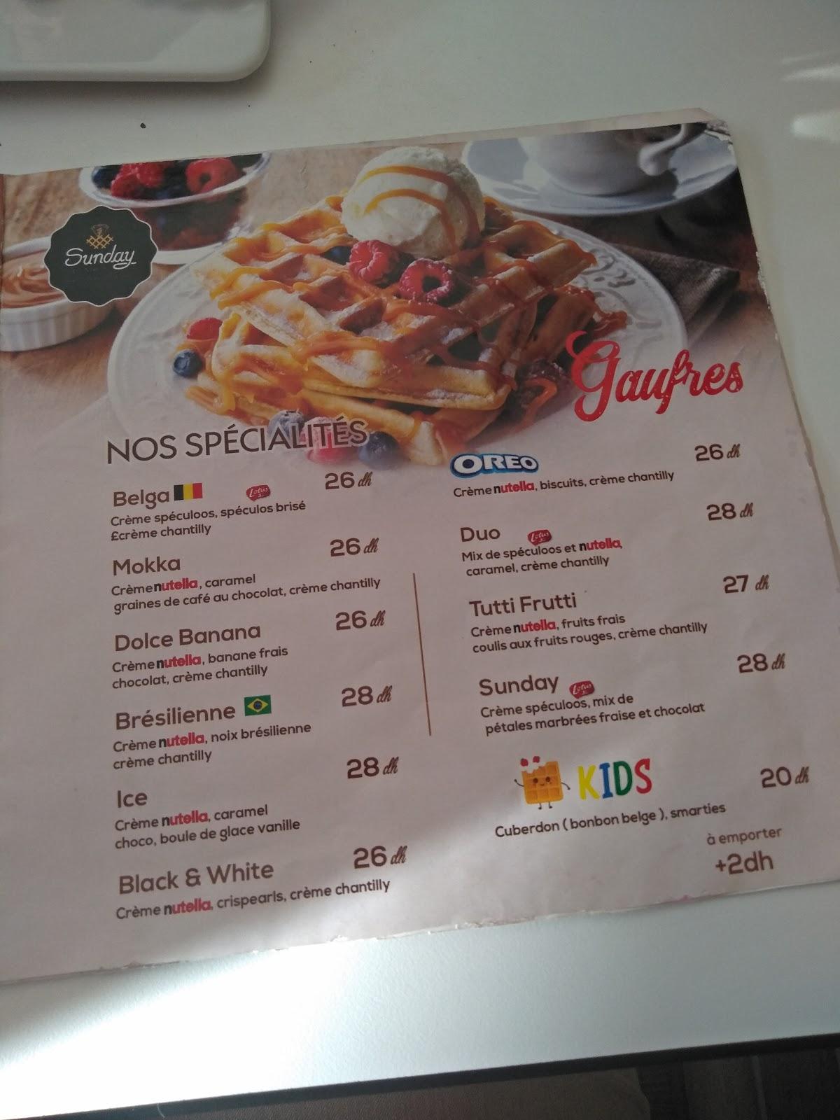Speisekarte von Café Sunday, Agadir