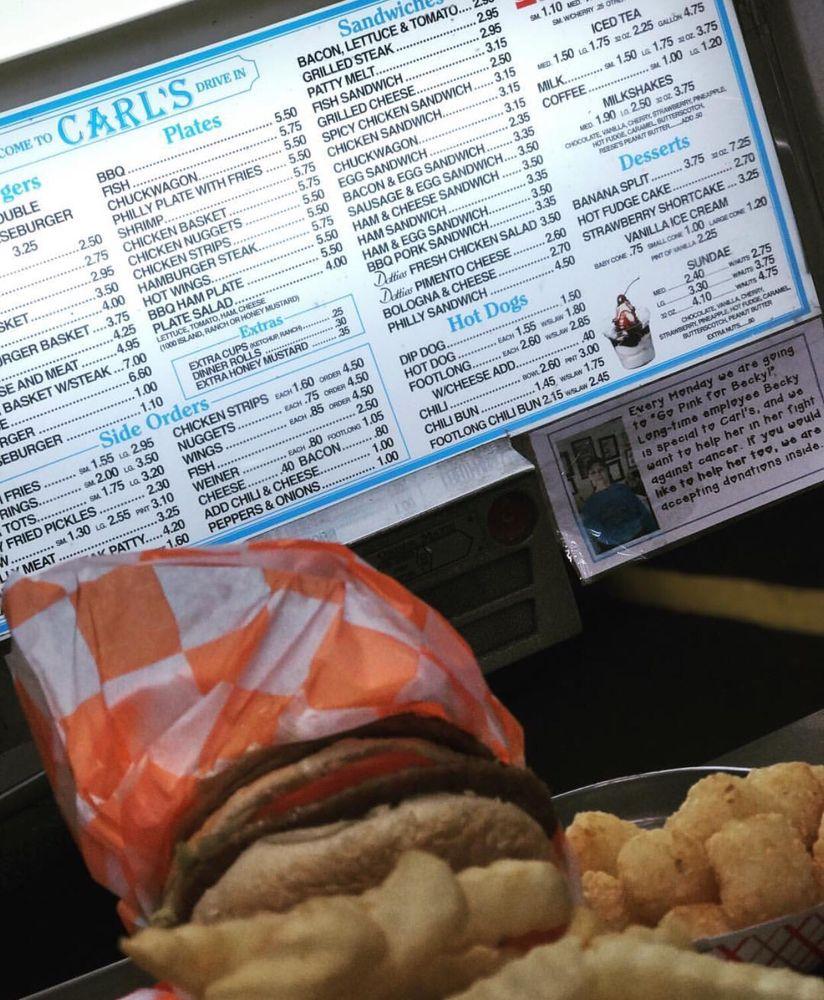 Menu at Carl's Drive In restaurant, Loudon, E Lee Hwy