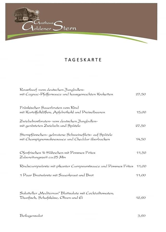 Speisekarte von Gasthaus Goldener Stern restaurant, Dorfprozelten