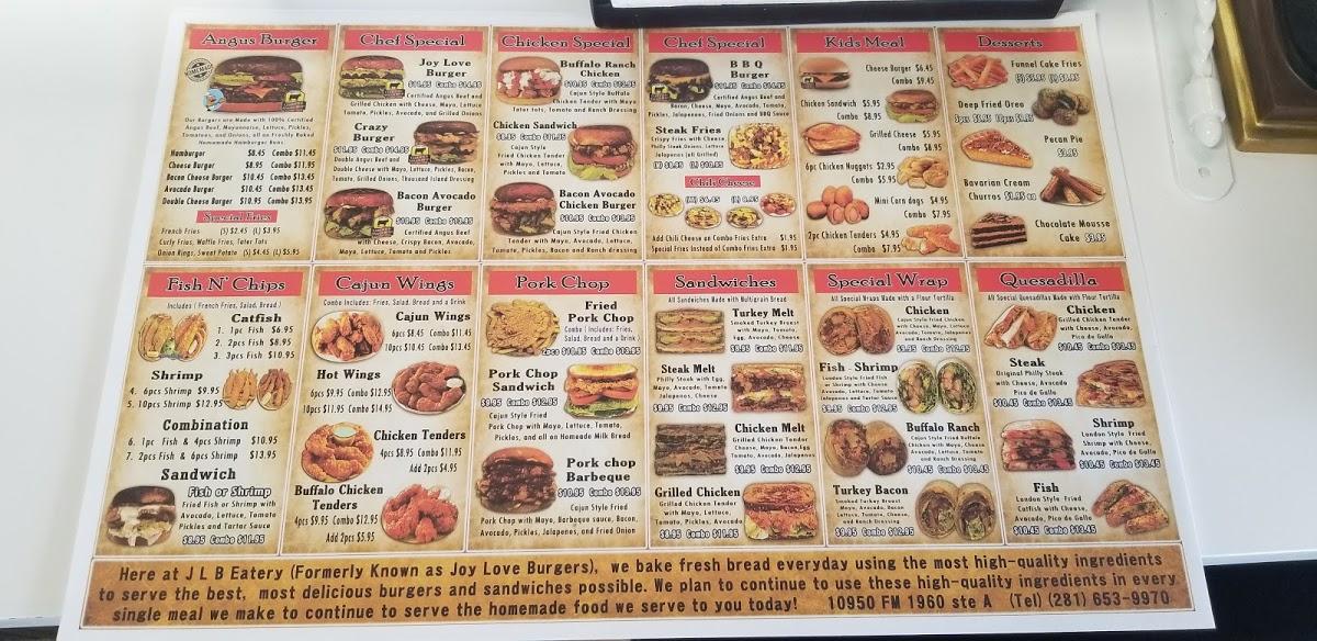 Menu at JLB Eatery restaurant, Houston, FM 1960 #A