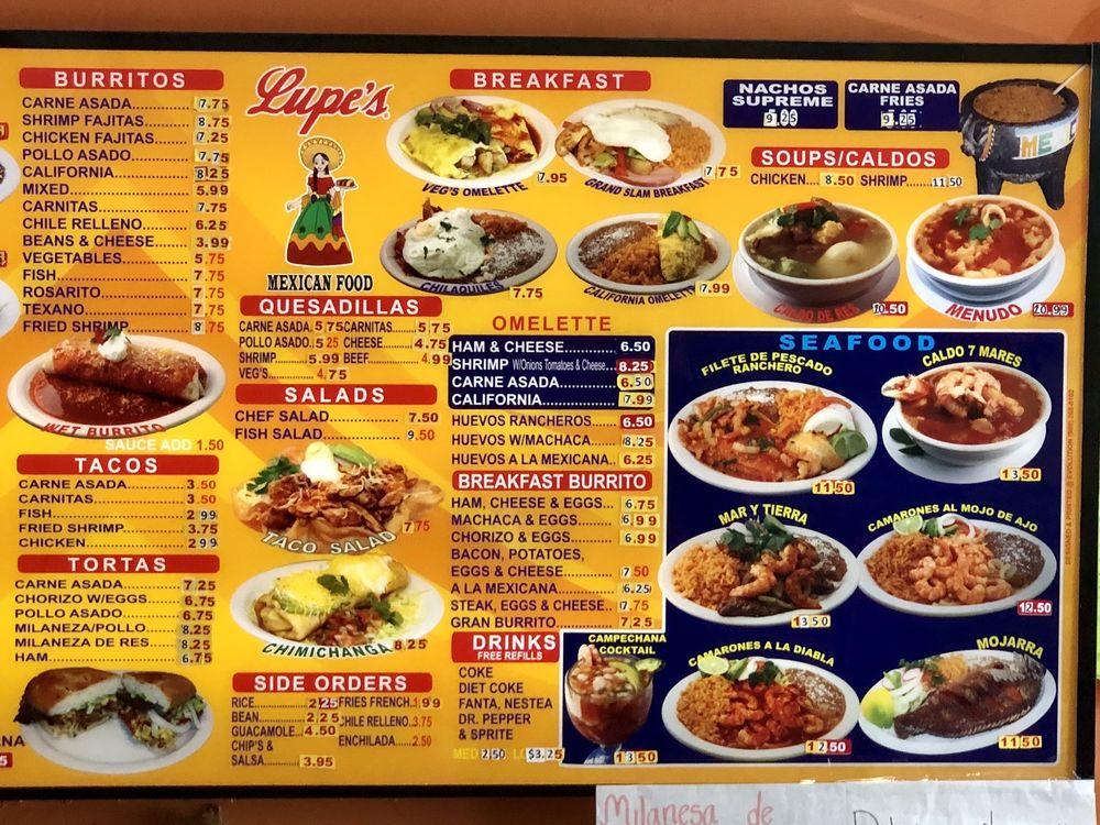 Menu at Lupe's Cafe, Poway