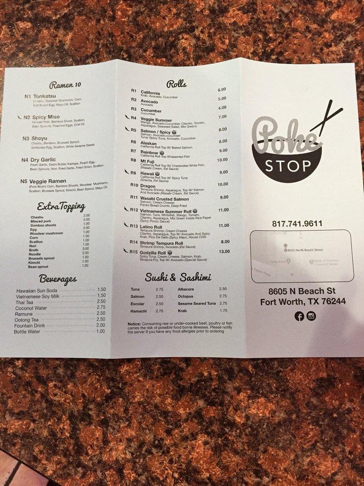 Carta del restaurante Poke Stop, Fort Worth
