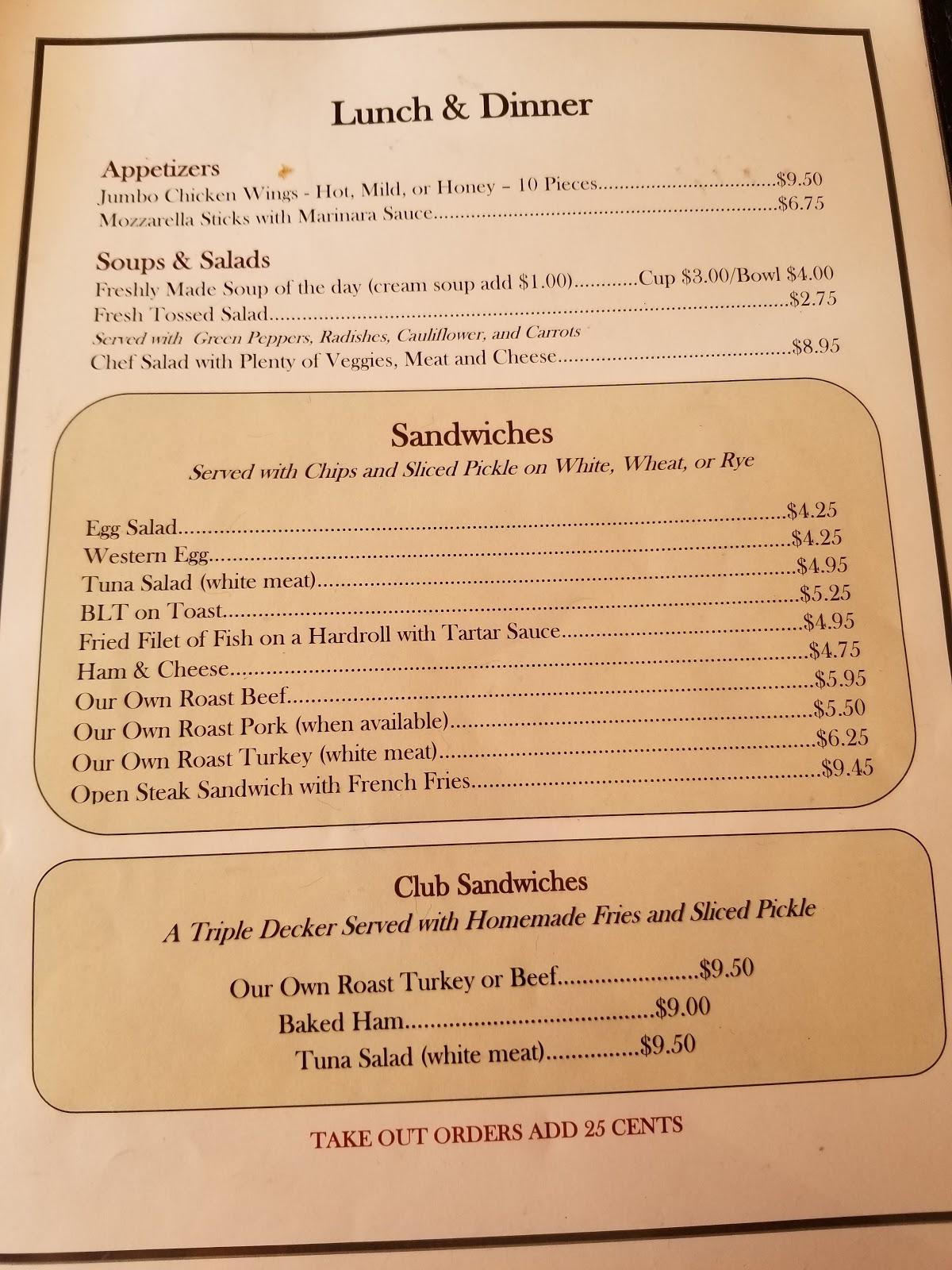 Menu at Ye Old Fort Diner restaurant, Fort Edward