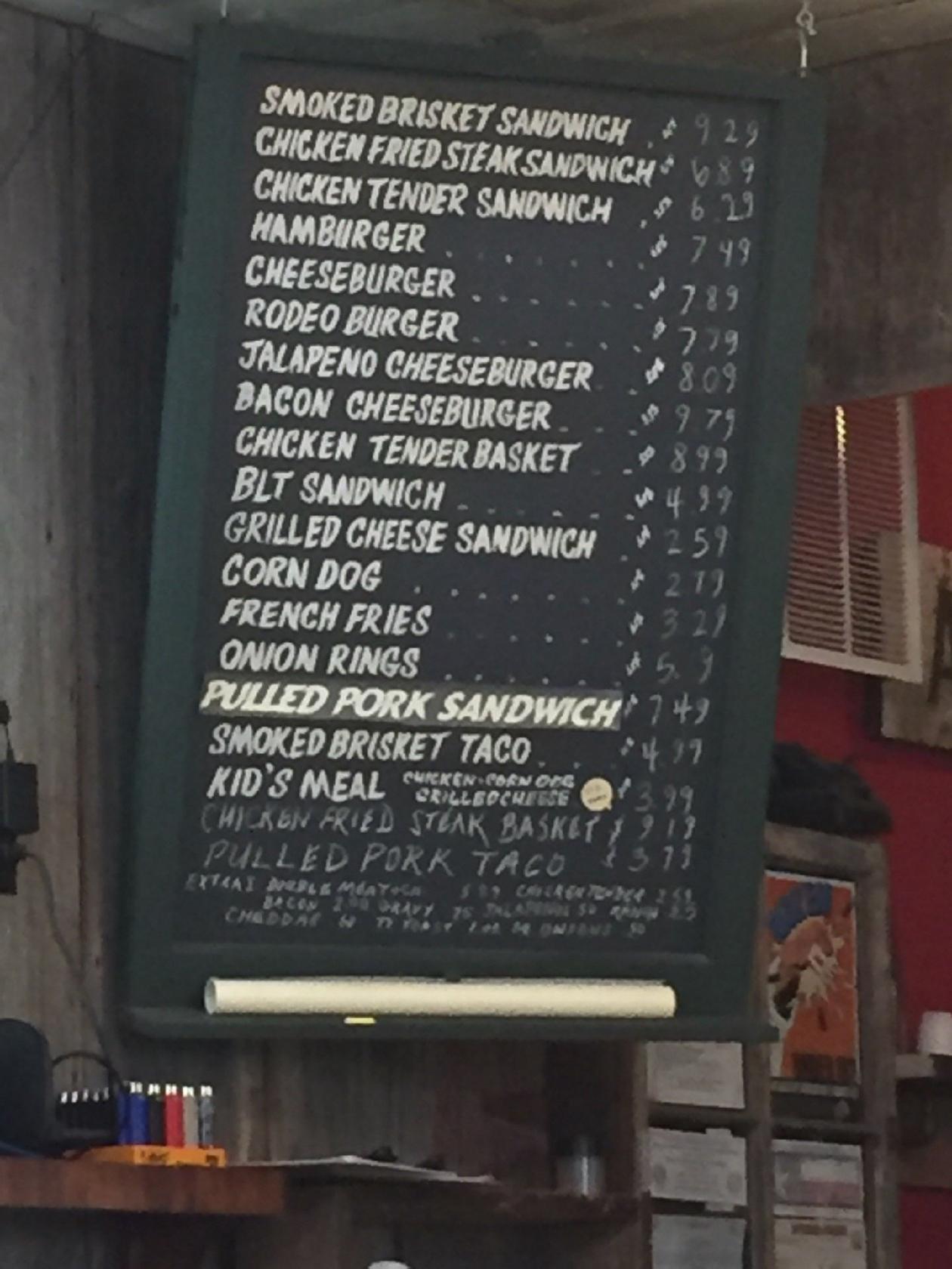 Menu at Andice General Store restaurant, Georgetown