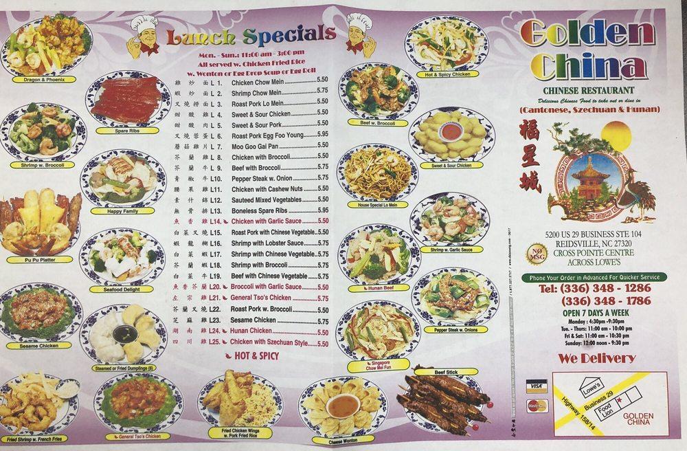 Menu at Golden China restaurant, Reidsville, US-29 BUS #104