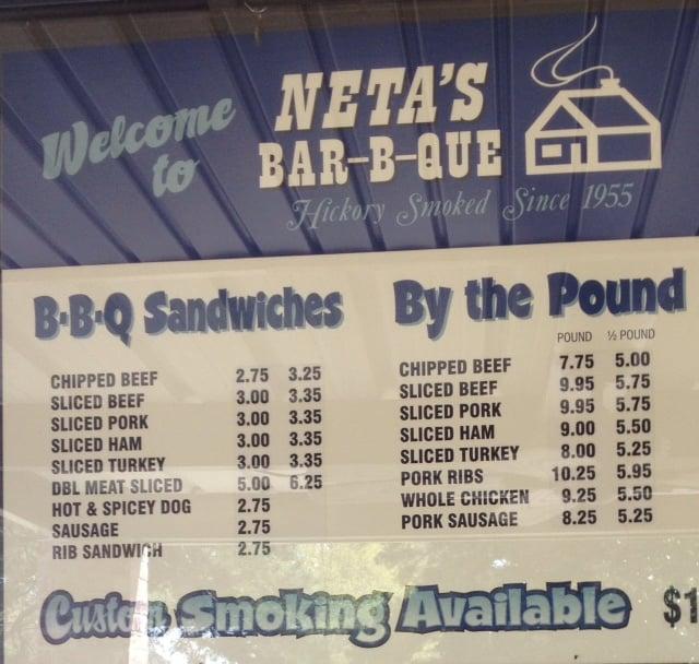 Menu at Netas Bar- B -Q, Minden