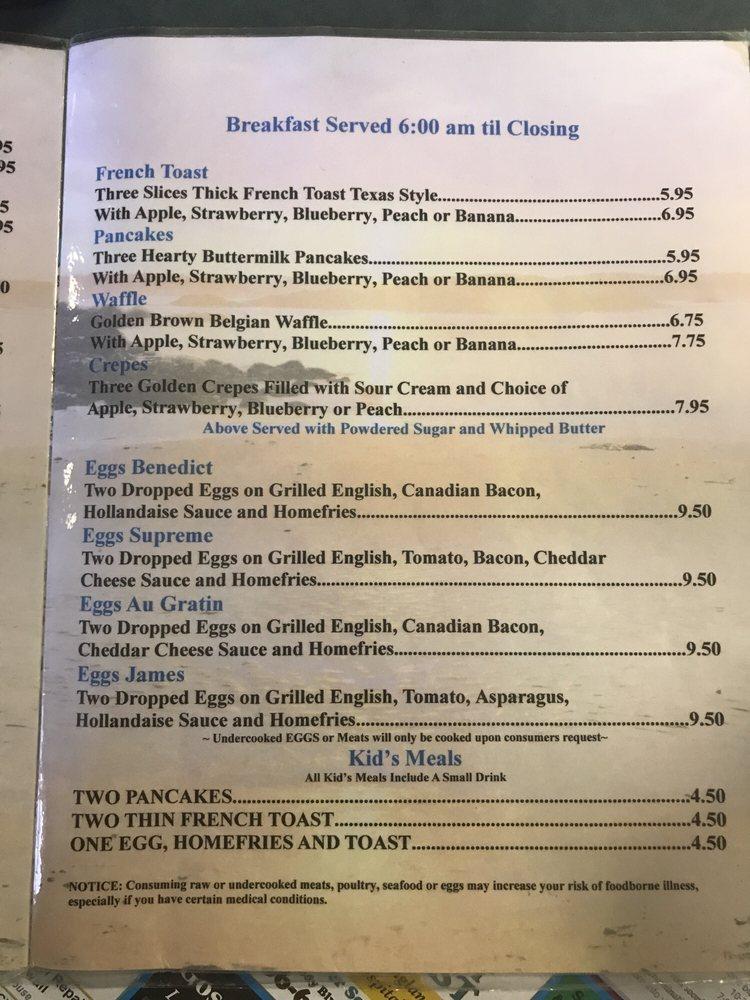 Menu at Sammy J's Boston's Best Breakfast restaurant, Flagler Beach