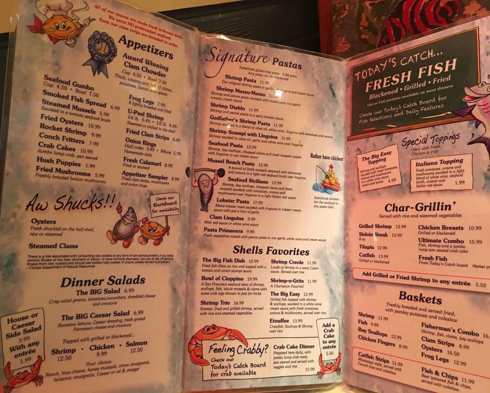 Menu at Shells of Melbourne restaurant, Melbourne