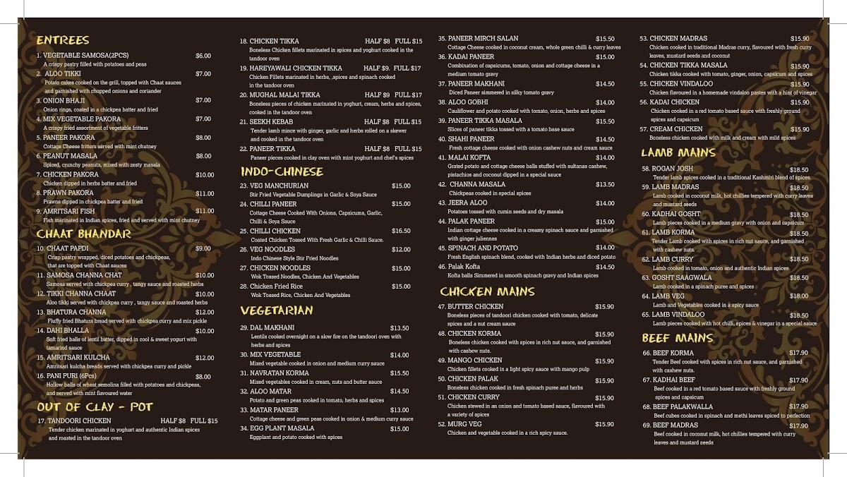 Menu at Shepparton zaika restaurant, Shepparton