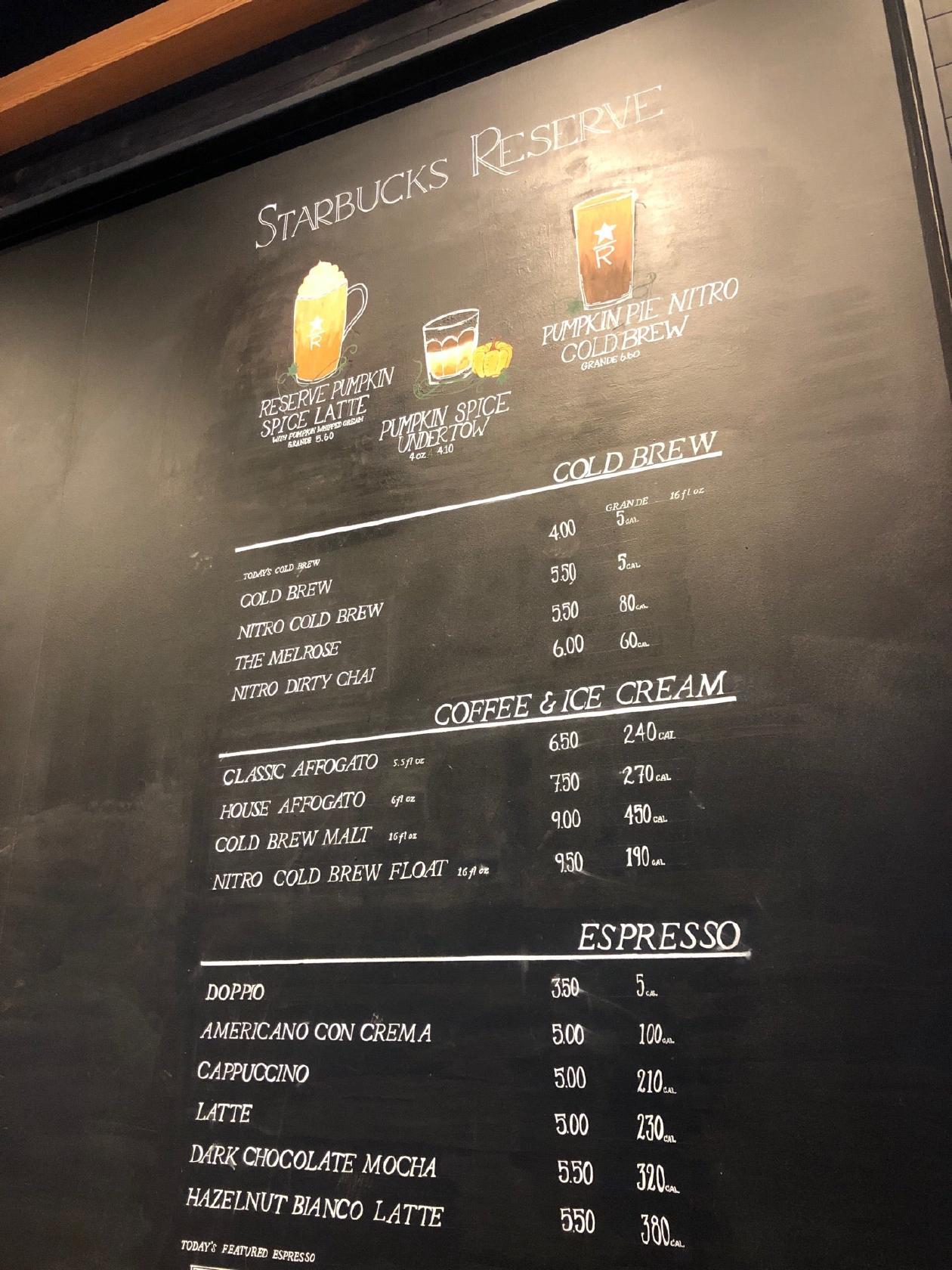 Menu at Starbucks, Sacramento, 630 K St