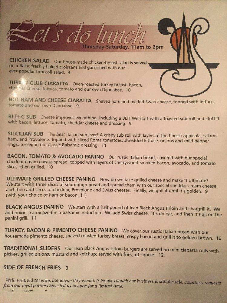 Menu at Sunnyside restaurant, Boyne City
