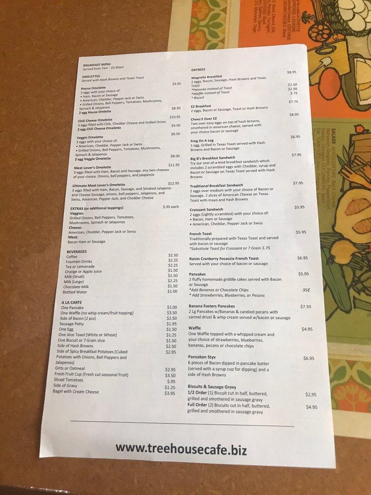 Menu at The Treehouse Cafe, The Woodlands, Farm to Market Rd 1488