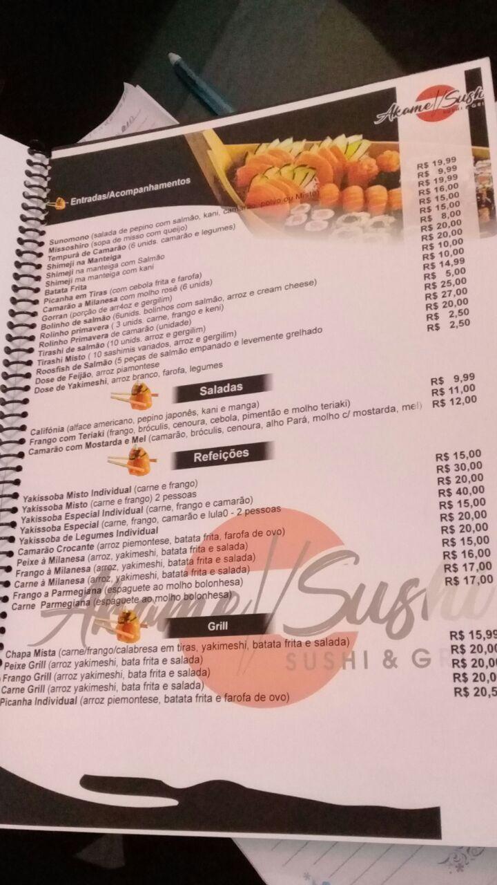 Menu em Akame Sushi (Sushi e Grill) restaurante, Marituba