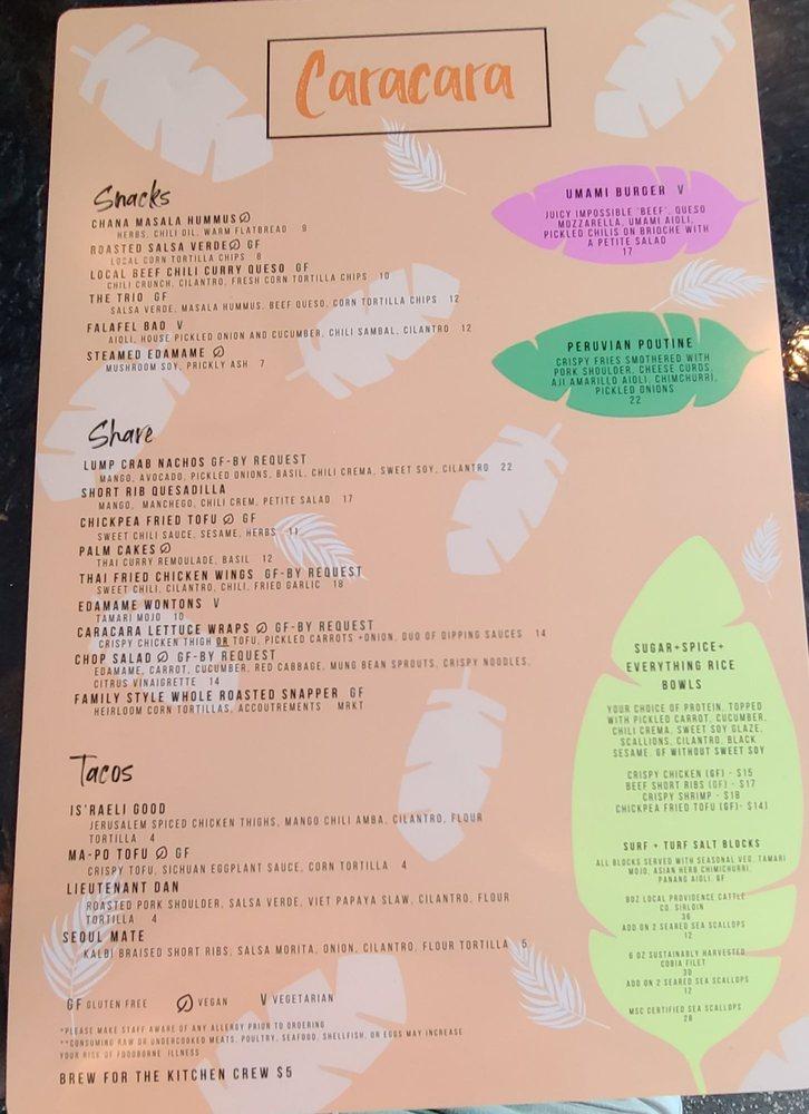 Menu at Caracara Restaurant and Bar, Dunedin