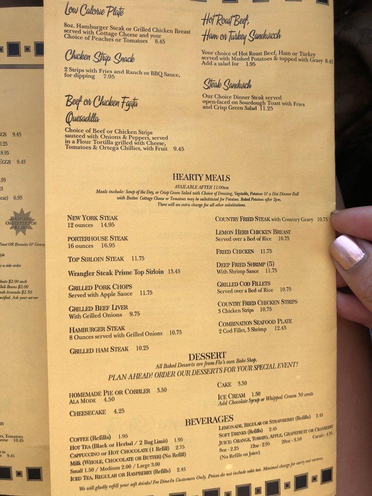 Menu at Flo's Airport Cafe, Chino