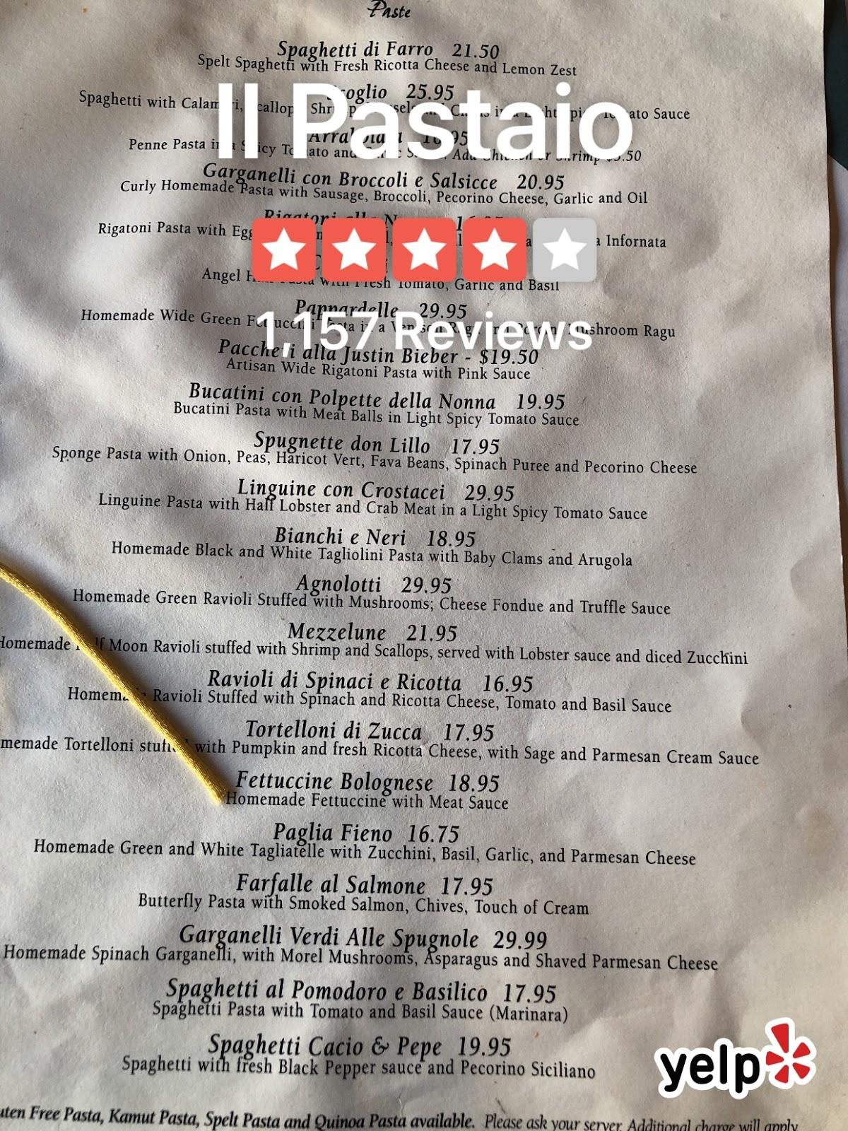 Menu at Il Pastaio restaurant, Beverly Hills