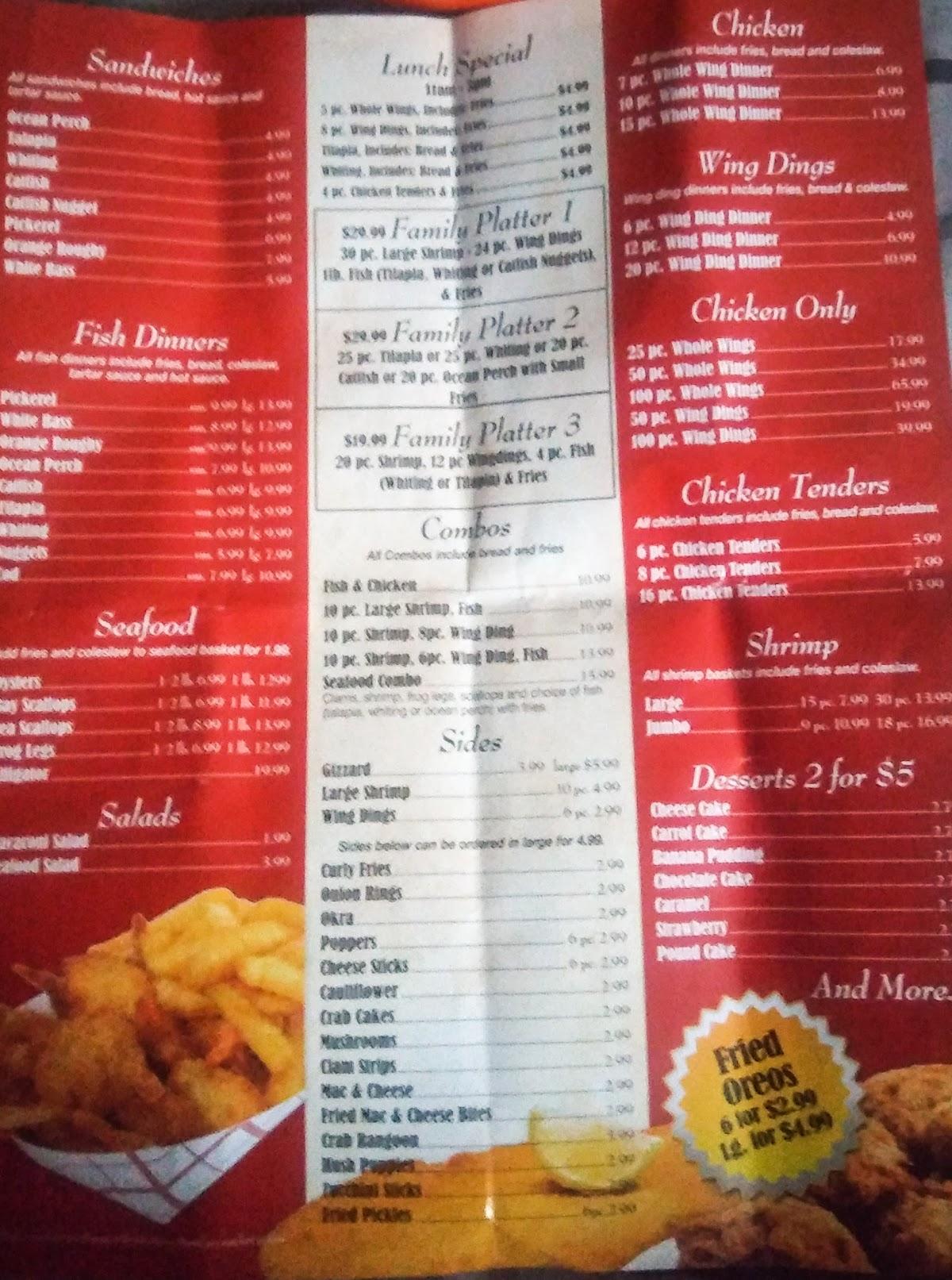 Menu at Moe's Fish & Chicken restaurant, Inkster