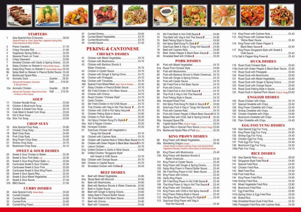 Menu at New Asia Chinese Takeaway restaurant, Ramsgate