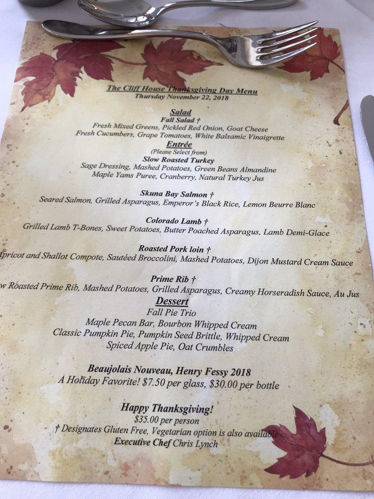 Menu at The Cliff House at Pikes Peak restaurant, Manitou Springs