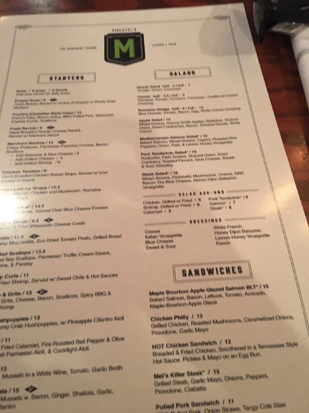 Menu at The Merchant Tavern restaurant, Akron