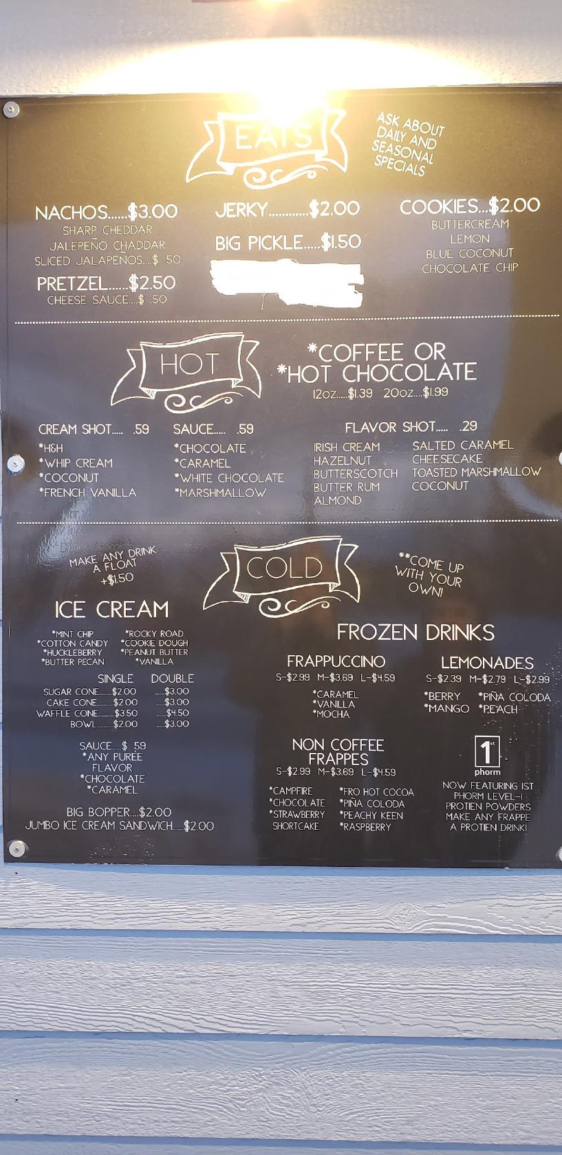 Menu at The Pop Shop restaurant, Afton
