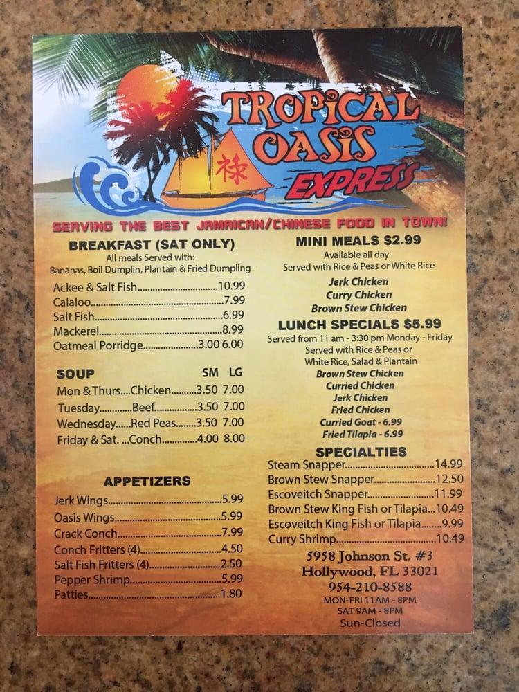 Menu at Tropical Oasis Express restaurant, Hollywood