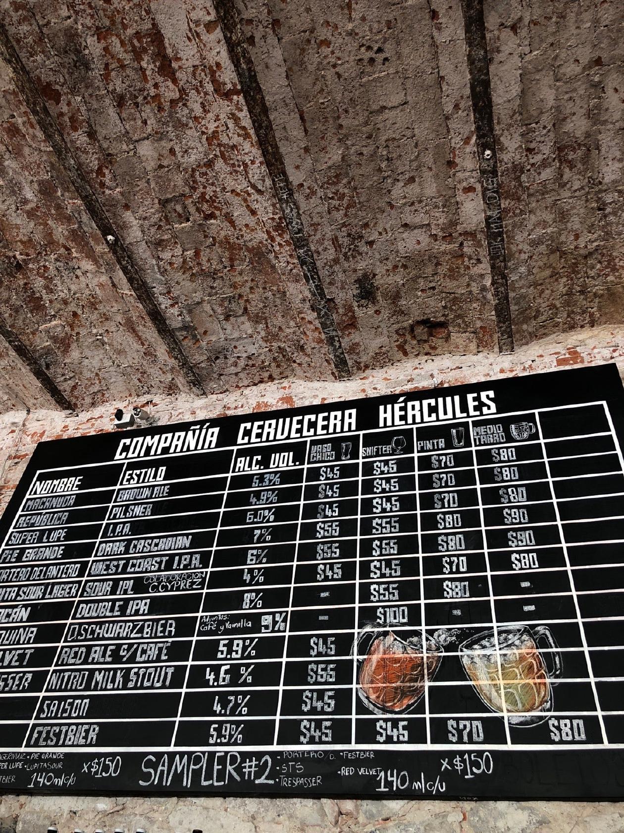 Menu at Cerveceria Hercules pub & bar, Santiago de Querétaro