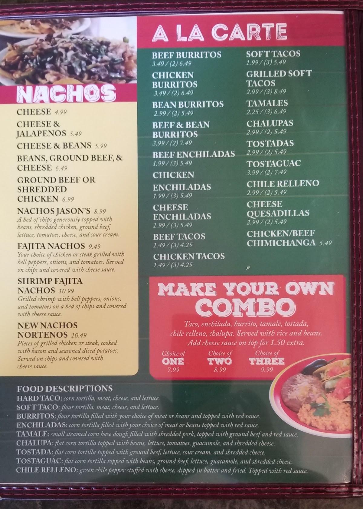 Menu at Jason's Mexican Restaurant, Alton