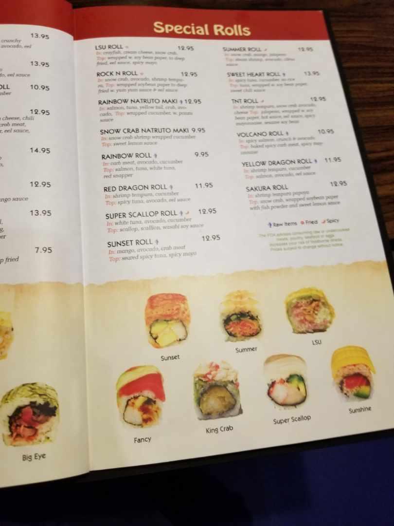 Menu at Kumo Sushi restaurant, Moss Bluff