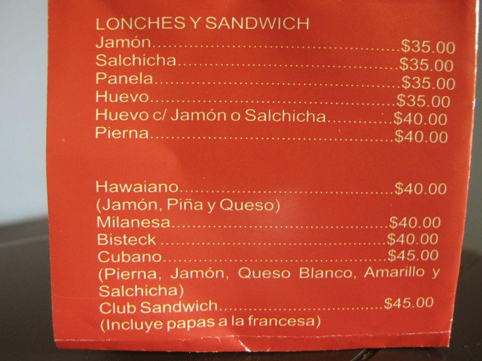 Menu at Lonches y Abarrotes Don Jorge, Zapopan