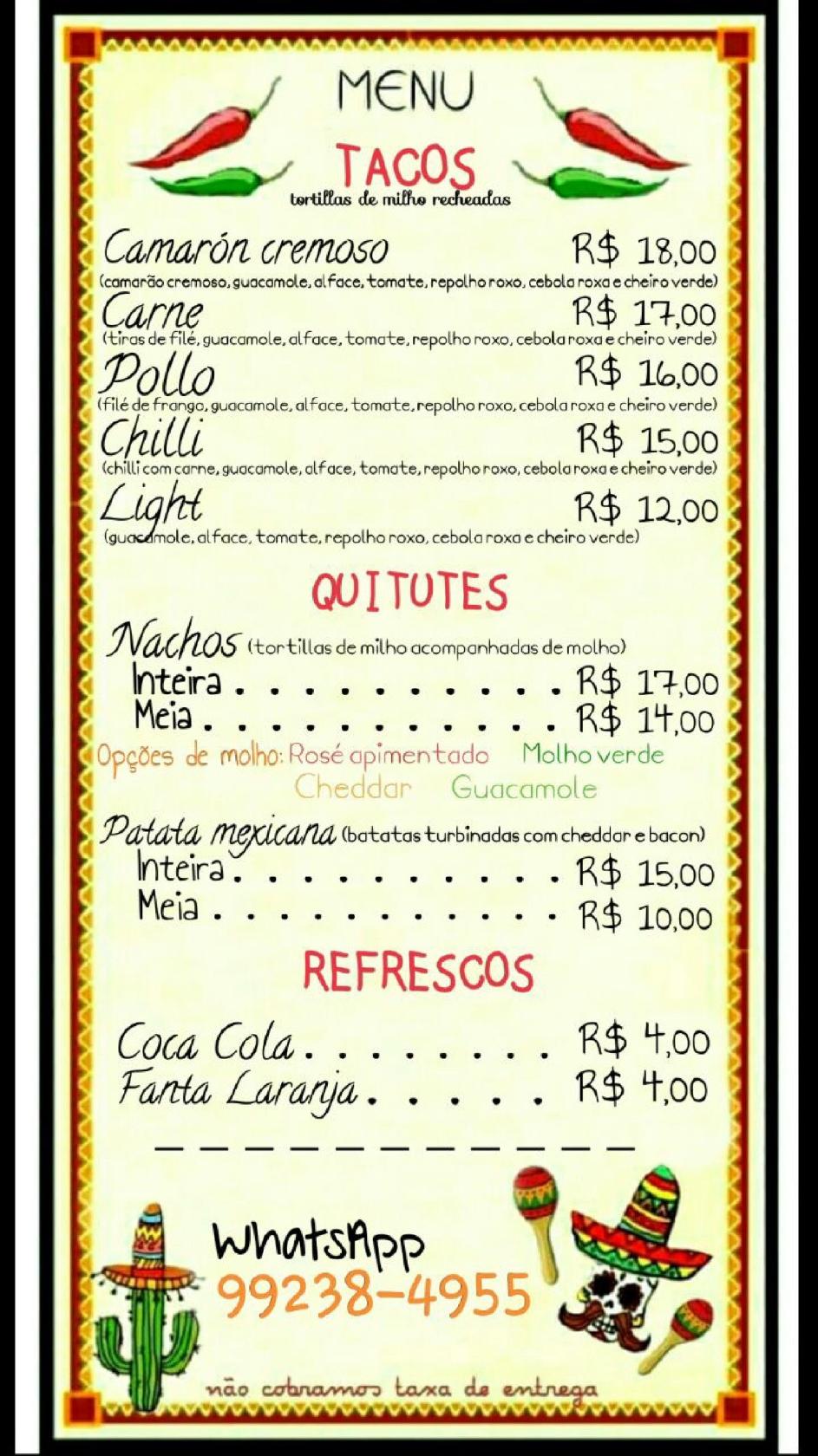 Menu at Los Tacos restaurant, Itaituba, Av Governador Fernando Guilhon
