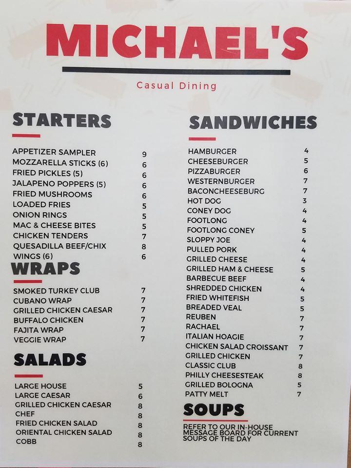 Menu at Michael's restaurant, Galion